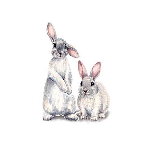 Amoda Cartoon Lovely Cute Two Bunnies Rabbits Animal 3D Vinyl Wall Stickers Waterproof Removable Murals for Kids Room Bedroom Playroom Living Room