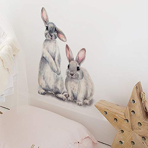 Amoda Cartoon Lovely Cute Two Bunnies Rabbits Animal 3D Vinyl Wall Stickers Waterproof Removable Murals for Kids Room Bedroom Playroom Living Room