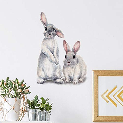 Amoda Cartoon Lovely Cute Two Bunnies Rabbits Animal 3D Vinyl Wall Stickers Waterproof Removable Murals for Kids Room Bedroom Playroom Living Room