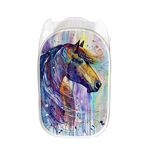 Forchrinse Cool Horse Painting Mesh Pop-up Laundry Hamper Laundry Basket Collapsible Design,Suitable for Children's Room,College Dorm,Travel