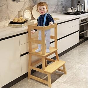 popin lover kitchen step stool for kids and toddlers with safety rail, kids step stool standing tower learning stool for bathroom& kitchen