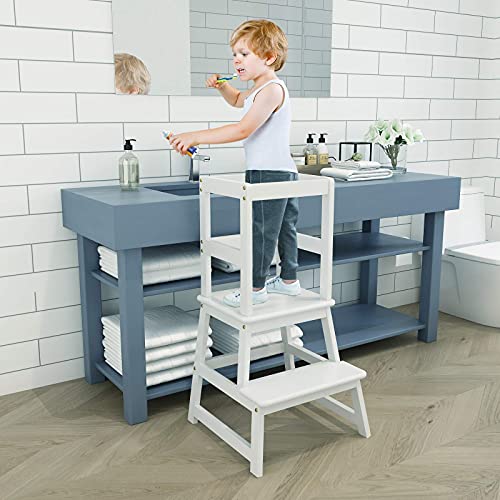 Popin Lover Kitchen Step Stool for Kids and Toddlers with Safety Rail, Kids Step Stool Standing Tower Stool for Bathroom& Kitchen