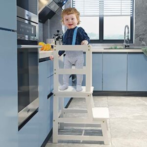 popin lover kitchen step stool for kids and toddlers with safety rail, kids step stool standing tower stool for bathroom& kitchen