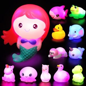 joyin 12pcs light up bath toys, toddler flashing colourful led bathtub mermaid toy, baby bathtime floating rubber shower toy for infant baby kids boy girl birthday valentines gift swimming pool party