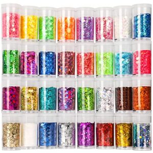 festival chunky and fine glitter mix, teenitor 32 colors chunky sequins & fine glitter powder mix, iridescent glitter flakes, cosmetic face body eye hair nail art resin tumbler glitter loose glitter