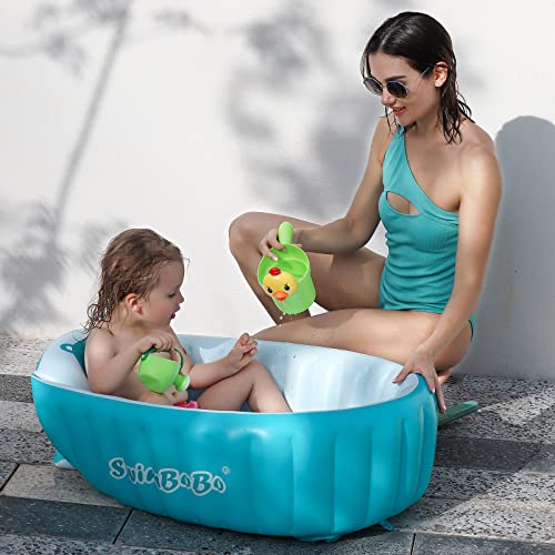 SHXKUAN Inflatable Bathing Tub for Toddler,Non Slip Safety Thick Cushion Central Seat,Portable Travel Seat Baths Baby Swimming Pool for 0-5 Year(Blue)