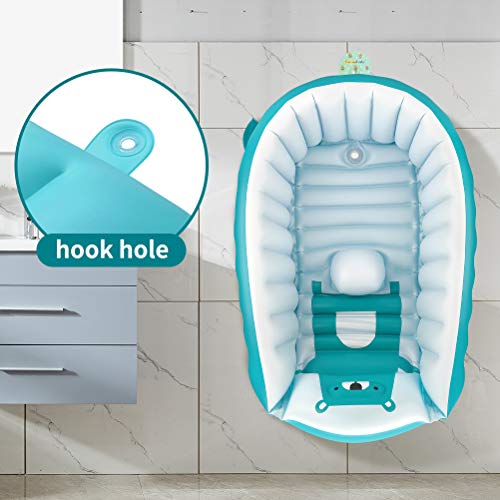 SHXKUAN Inflatable Bathing Tub for Toddler,Non Slip Safety Thick Cushion Central Seat,Portable Travel Seat Baths Baby Swimming Pool for 0-5 Year(Blue)