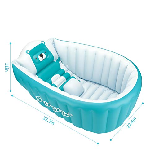 SHXKUAN Inflatable Bathing Tub for Toddler,Non Slip Safety Thick Cushion Central Seat,Portable Travel Seat Baths Baby Swimming Pool for 0-5 Year(Blue)