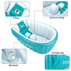 SHXKUAN Inflatable Bathing Tub for Toddler,Non Slip Safety Thick Cushion Central Seat,Portable Travel Seat Baths Baby Swimming Pool for 0-5 Year(Blue)