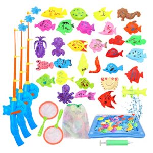 carevon magnetic fishing toys for kids ages 4-8, fishing game pool toys for kiddie pool 3-4 yeas, 40pcs floating bath fishing toys for bathtub fun