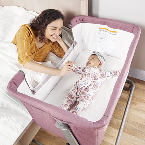 Dream On Me Seashell Bassinet & Bedside Sleeper in Rose, Lightweight Easy Folding and Height Adjustable Baby Bassinet, Mattress Pad Included, JPMA Certified