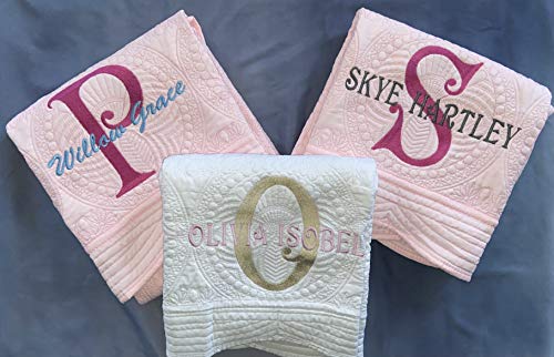 OllieByBeebz Personalized Baby Quilt Baby Blankets Monogrammed Blankets for Kids Baby Blankets for Boys Girls Embroidered Baby Gifts