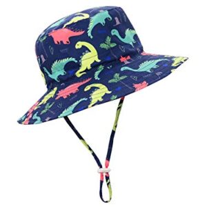 Baby Sun Hat UPF 50+ Sun Protective Toddler Bucket Hat Summer Kids Beach Hats Wide Brim Outdoor Play Hat for Boys Girls Navy Dinosaur 2-4T