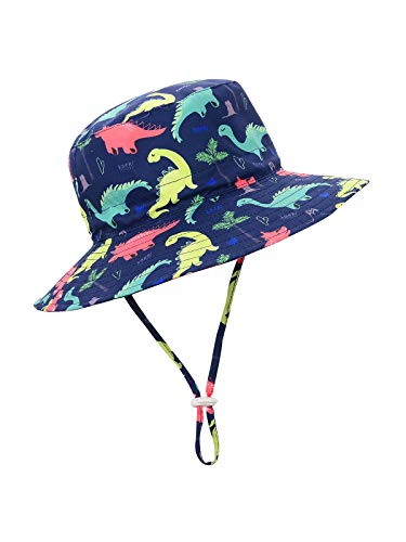 Baby Sun Hat UPF 50+ Sun Protective Toddler Bucket Hat Summer Kids Beach Hats Wide Brim Outdoor Play Hat for Boys Girls Navy Dinosaur 2-4T