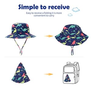 Baby Sun Hat UPF 50+ Sun Protective Toddler Bucket Hat Summer Kids Beach Hats Wide Brim Outdoor Play Hat for Boys Girls Navy Dinosaur 2-4T