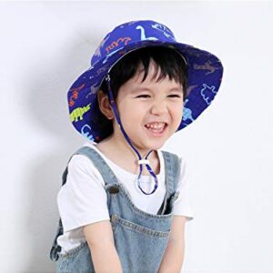 Baby Sun Hat UPF 50+ Sun Protective Toddler Bucket Hat Summer Kids Beach Hats Wide Brim Outdoor Play Hat for Boys Girls Navy Dinosaur 2-4T