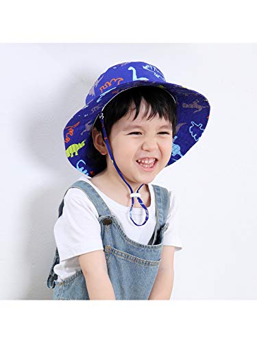 Baby Sun Hat UPF 50+ Sun Protective Toddler Bucket Hat Summer Kids Beach Hats Wide Brim Outdoor Play Hat for Boys Girls Navy Dinosaur 2-4T