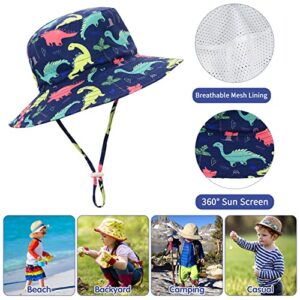 Baby Sun Hat UPF 50+ Sun Protective Toddler Bucket Hat Summer Kids Beach Hats Wide Brim Outdoor Play Hat for Boys Girls Navy Dinosaur 2-4T