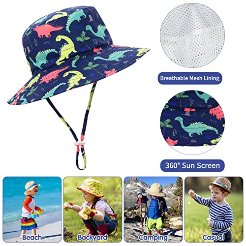 Baby Sun Hat UPF 50+ Sun Protective Toddler Bucket Hat Summer Kids Beach Hats Wide Brim Outdoor Play Hat for Boys Girls Navy Dinosaur 2-4T