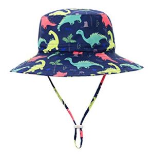 Baby Sun Hat UPF 50+ Sun Protective Toddler Bucket Hat Summer Kids Beach Hats Wide Brim Outdoor Play Hat for Boys Girls Navy Dinosaur 2-4T