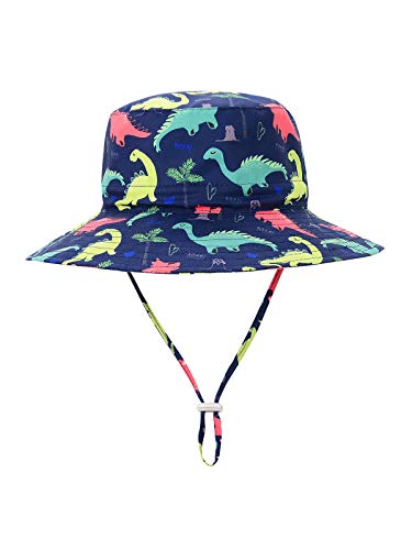 Baby Sun Hat UPF 50+ Sun Protective Toddler Bucket Hat Summer Kids Beach Hats Wide Brim Outdoor Play Hat for Boys Girls Navy Dinosaur 2-4T