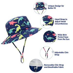 Baby Sun Hat UPF 50+ Sun Protective Toddler Bucket Hat Summer Kids Beach Hats Wide Brim Outdoor Play Hat for Boys Girls Navy Dinosaur 2-4T