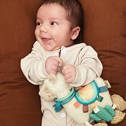 Itzy Ritzy Link & Love Toy for Stroller, Car Seat or Activity Gym, Features Textured Ribbons, Crinkle Sounds, Clinking Rings & Silicone Teether, Llama