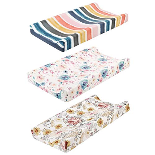 3PC Baby Changing Mat Cover Unisex Soft Changing Pad Cover Nappy Changing Travel Station Cover Fit for Any Standard Crib Changing Mat, Removable-32"x16"x4" （Just Cover）