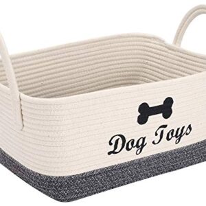 Brabtod Cotton Rope Basket | Cotton Dog Toy Basket Storage,Storage bin with Long Handle for Toys Blanket in Living Room, Baby Nursery-Beige/Dark Mixgray