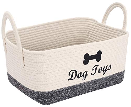 Brabtod Cotton Rope Basket | Cotton Dog Toy Basket Storage,Storage bin with Long Handle for Toys Blanket in Living Room, Baby Nursery-Beige/Dark Mixgray