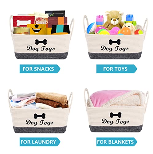 Brabtod Cotton Rope Basket | Cotton Dog Toy Basket Storage,Storage bin with Long Handle for Toys Blanket in Living Room, Baby Nursery-Beige/Dark Mixgray