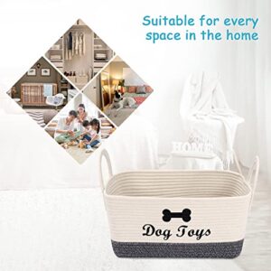 Brabtod Cotton Rope Basket | Cotton Dog Toy Basket Storage,Storage bin with Long Handle for Toys Blanket in Living Room, Baby Nursery-Beige/Dark Mixgray