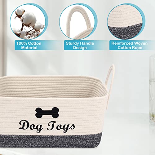 Brabtod Cotton Rope Basket | Cotton Dog Toy Basket Storage,Storage bin with Long Handle for Toys Blanket in Living Room, Baby Nursery-Beige/Dark Mixgray