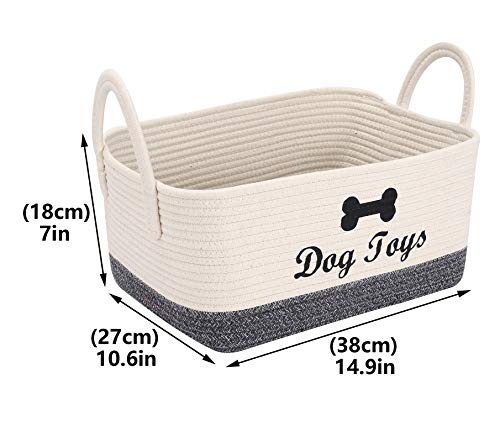 Brabtod Cotton Rope Basket | Cotton Dog Toy Basket Storage,Storage bin with Long Handle for Toys Blanket in Living Room, Baby Nursery-Beige/Dark Mixgray