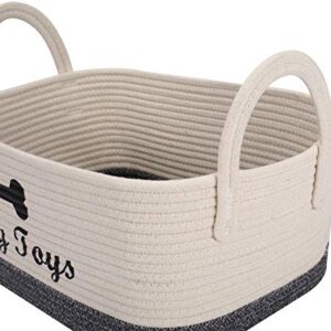 Brabtod Cotton Rope Basket | Cotton Dog Toy Basket Storage,Storage bin with Long Handle for Toys Blanket in Living Room, Baby Nursery-Beige/Dark Mixgray