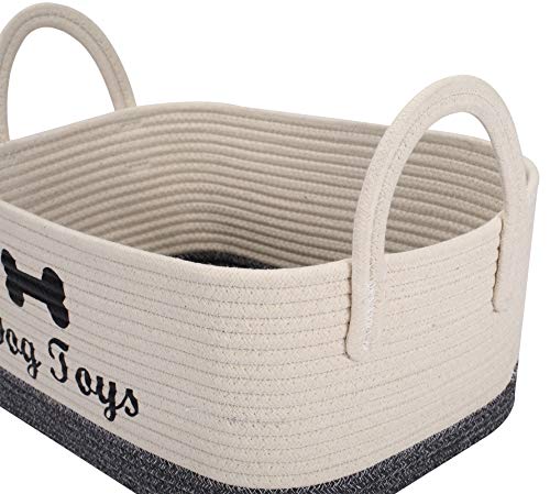 Brabtod Cotton Rope Basket | Cotton Dog Toy Basket Storage,Storage bin with Long Handle for Toys Blanket in Living Room, Baby Nursery-Beige/Dark Mixgray