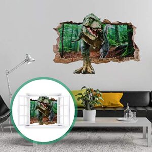 2 Sheets Dinosaur Wall Decals Dinosaur Forest Wall Stickers Self Adhesive 3D Smashed Wall Arts Removable Wall Mural Decals for Kids Nursery Bedroom Living Room (Jumping Dinosaurs)