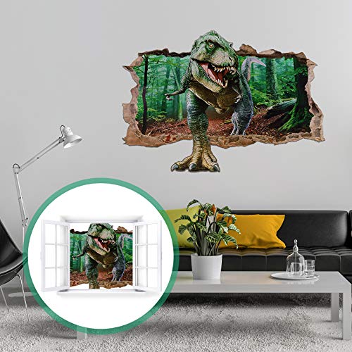 2 Sheets Dinosaur Wall Decals Dinosaur Forest Wall Stickers Self Adhesive 3D Smashed Wall Arts Removable Wall Mural Decals for Kids Nursery Bedroom Living Room (Jumping Dinosaurs)