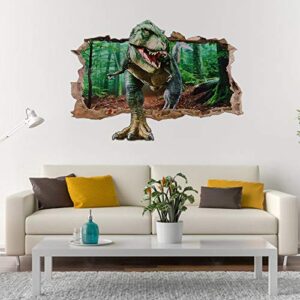 2 Sheets Dinosaur Wall Decals Dinosaur Forest Wall Stickers Self Adhesive 3D Smashed Wall Arts Removable Wall Mural Decals for Kids Nursery Bedroom Living Room (Jumping Dinosaurs)