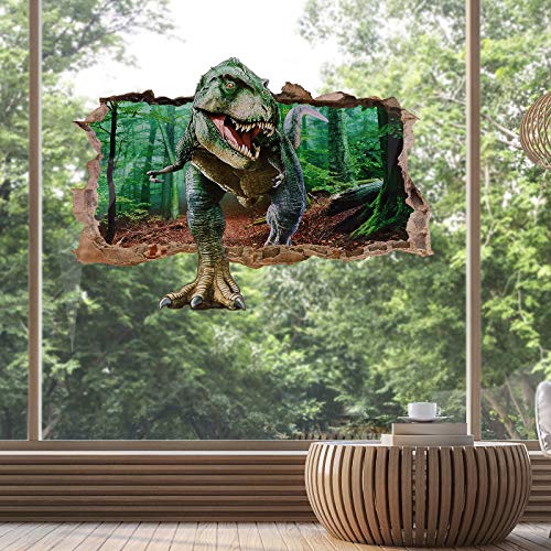 2 Sheets Dinosaur Wall Decals Dinosaur Forest Wall Stickers Self Adhesive 3D Smashed Wall Arts Removable Wall Mural Decals for Kids Nursery Bedroom Living Room (Jumping Dinosaurs)