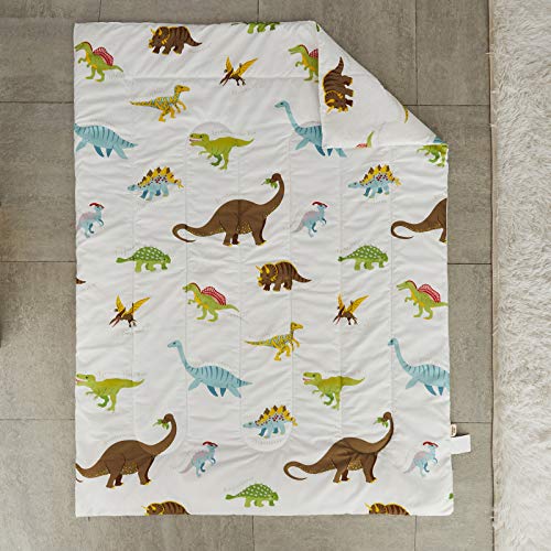 UOZZI BEDDING 4 Pieces Toddler Bedding Set Dinosaur White Includes Comforter, Flat Sheet, Fitted Sheet and Pillowcase