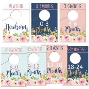 baby closet size dividers, floral baby closet organizer for girl, newborn nursery wardrobe divider hangers to arrange clothes with separator by size or age, baby shower, 0-24 months