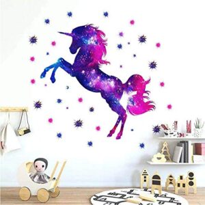 unicorn wall decals, purple glitter galaxy unicorn wall decor,removable unicorn wall decals stickers decor birthday gifts for boys girls kids bedroom decor nursery room home decor