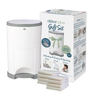 dékor plus diaper pail gift set – white | comes with over a year's supply worth of dékor refills!