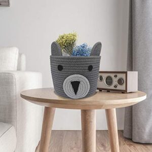 Cotton Rope Basket Small Woven Storage Basket Bear Pattern Decorative Hampers | LONTAN Design Collapsible Baby Hamper Small Bins for Toys, Snacks, 8''X7'', Gray