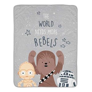 lambs & ivy star wars rebels r2d2/c-3po/chewbacca soft sherpa baby blanket