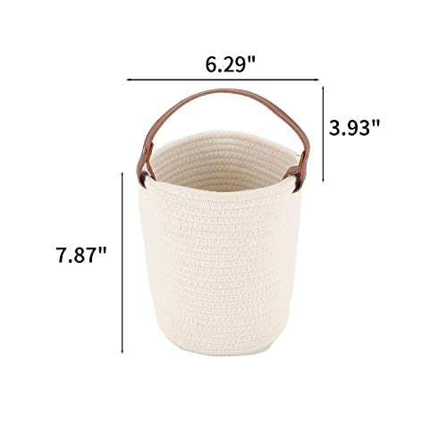 JJSQYLAN Hanging Basket(2Piece) Wall Woven Cotton Rope Storage Basket with Leather Decorative Baskets Organizer for Kitchen Office Bedroom,Plants,Towels, Toys