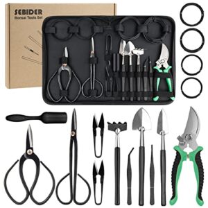 sebider bonsai tree kit bonsai tools set succulent kit 16pcs garden hand tool set include pruning shears, carbon steel bonsai scissors, bonsai starter kit gardening trimming tools