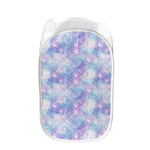 gostong durable mesh fabric cloth hamper collapsible toys soft organizers bin for kids room bathroom,crystal mermaid print