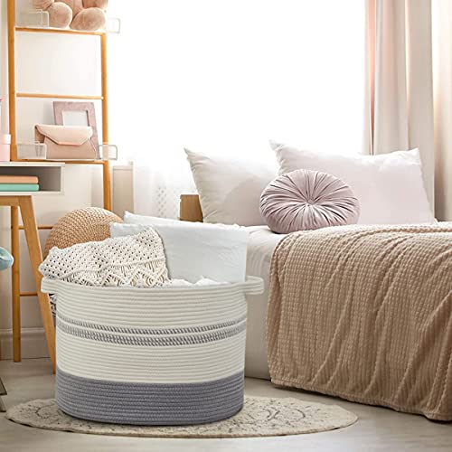 OIAHOMY Cotton Rope Basket 20x20x13 inches Laundry Basket Blanket Basket Baby Toy Basket with Handles Woven Baskets for Storage